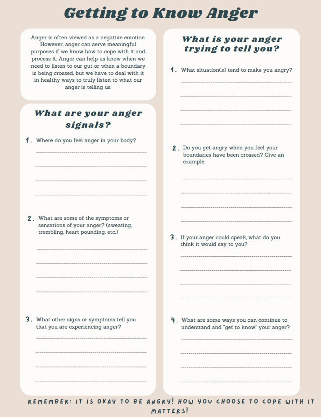 Getting to Know Anger Worksheet - Etsy