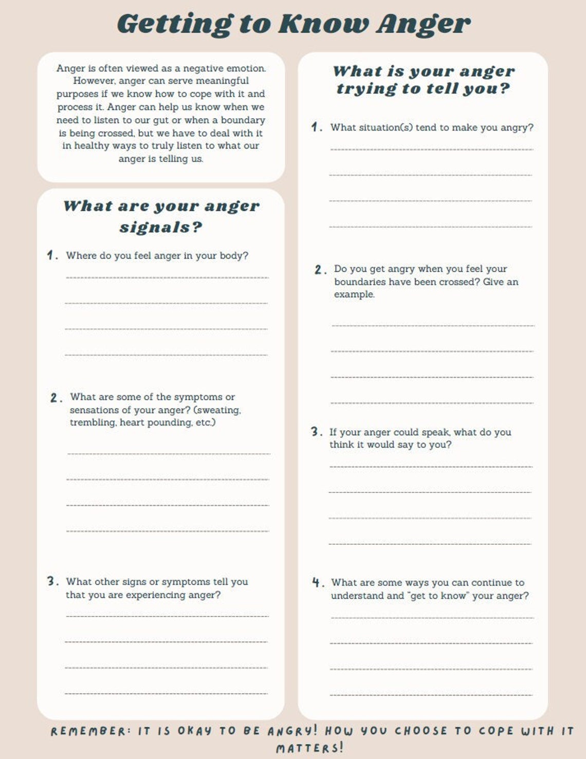Getting to Know Anger Worksheet - Etsy
