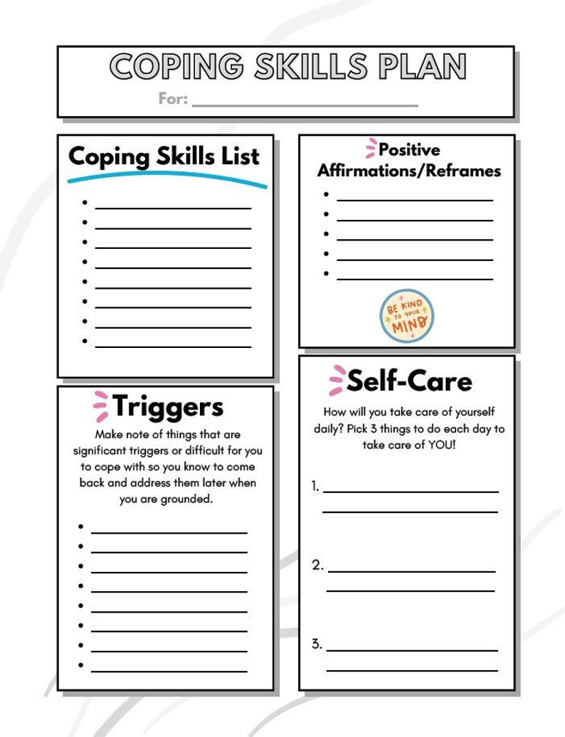 Coping Skills Worksheet - Etsy