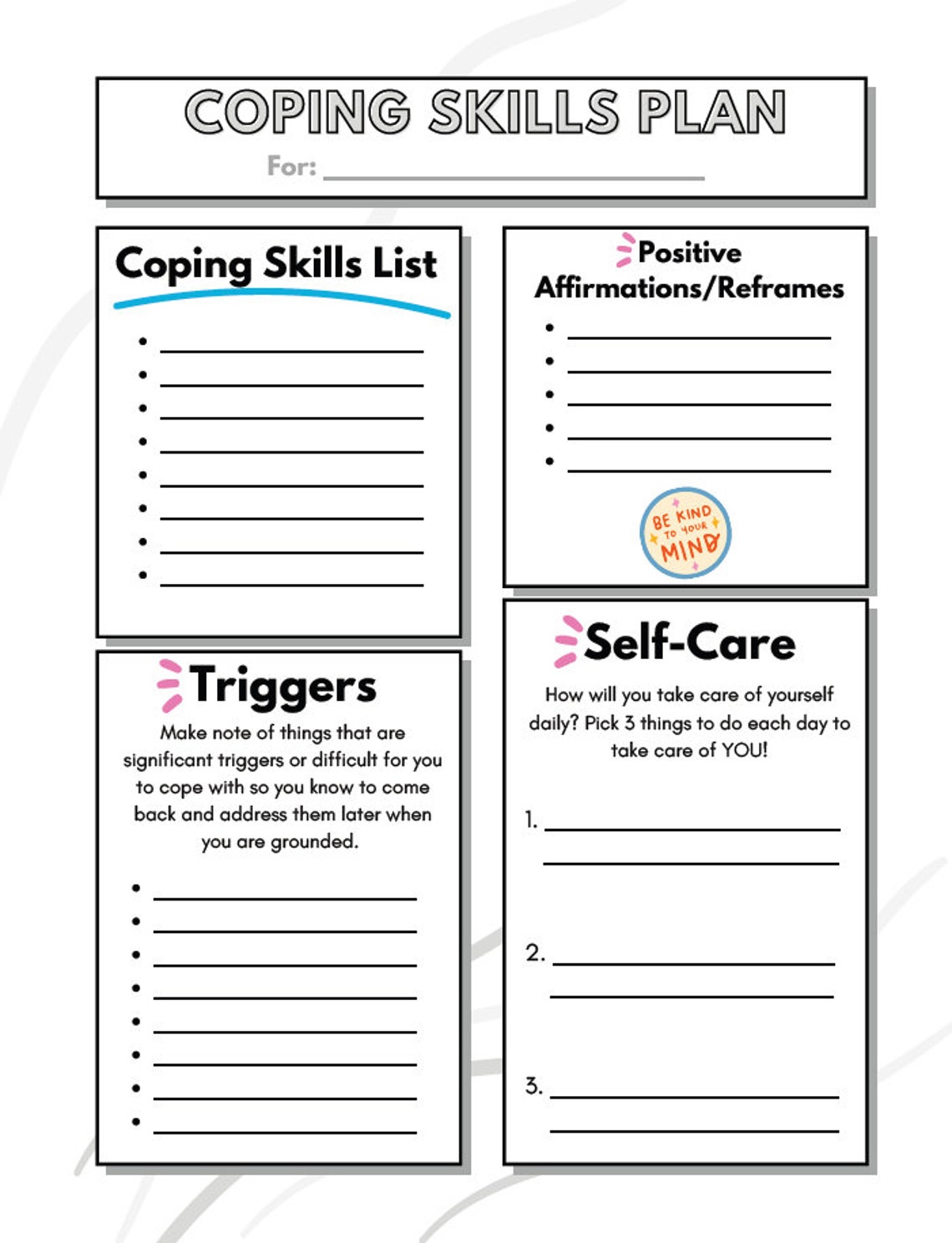 Coping Skills Worksheet - Etsy