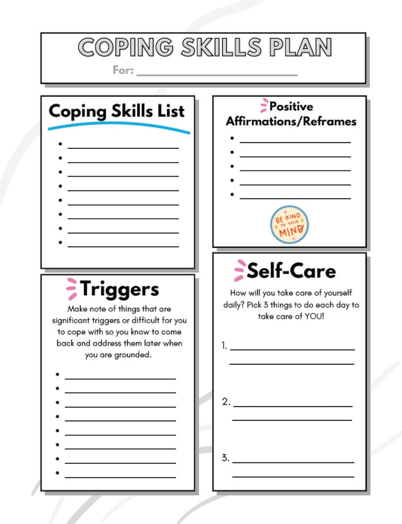 Coping Skills Worksheet - Etsy