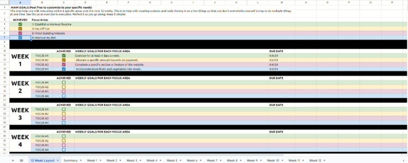 Plan, Execute, Succeed: Google Sheets Template for 12-week Mastery - Etsy