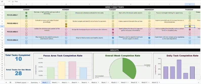 Plan, Execute, Succeed: Google Sheets Template for 12-week Mastery - Etsy