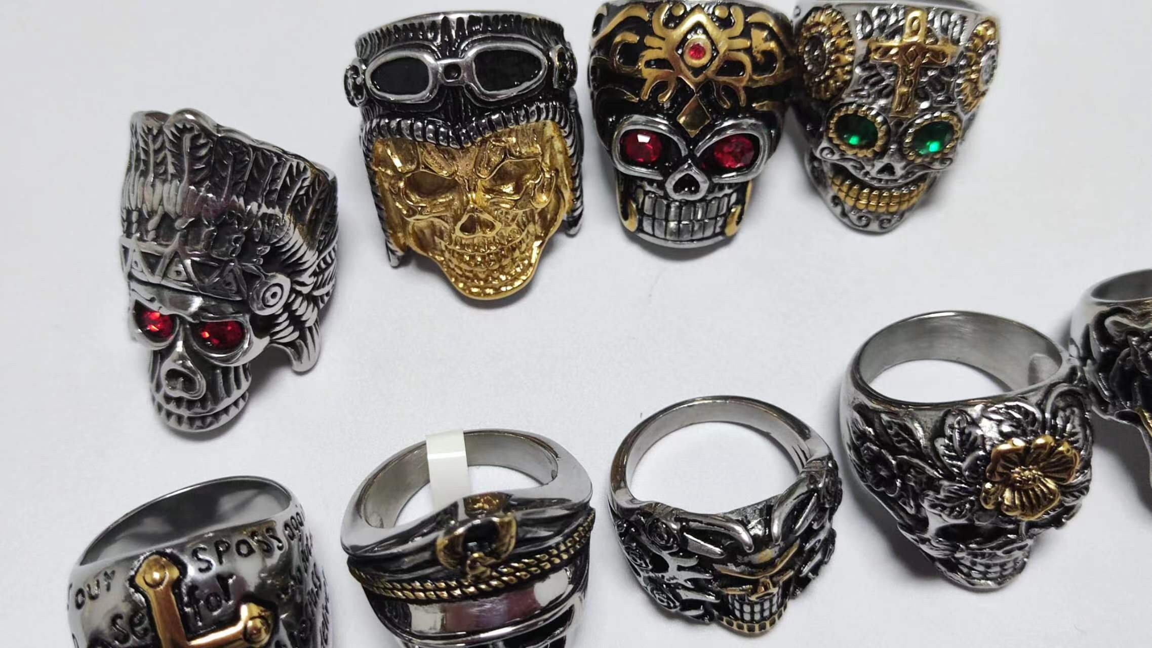 Ruby Skull Ring, Gold Patterned Skull Ring, Emerald Skull Ring ...