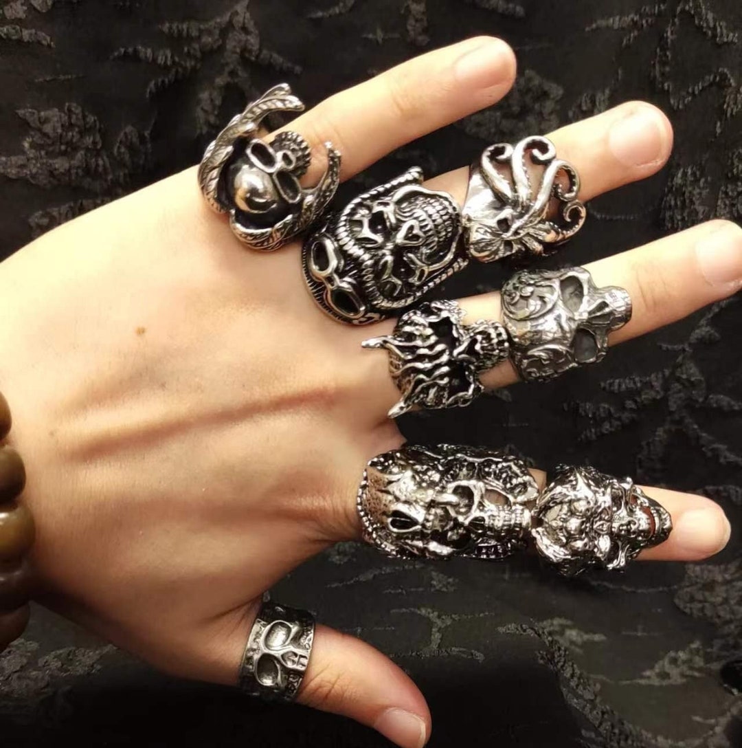 Cthulhu Skull Ring Silver Large Size Skull Ring Beautiful - Etsy UK