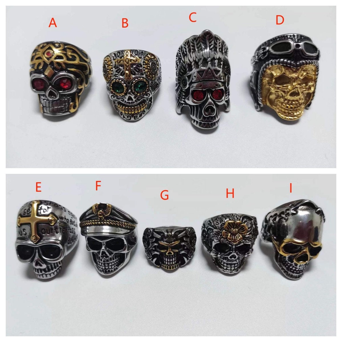 Ruby Skull Ring, Gold Patterned Skull Ring, Emerald Skull Ring ...