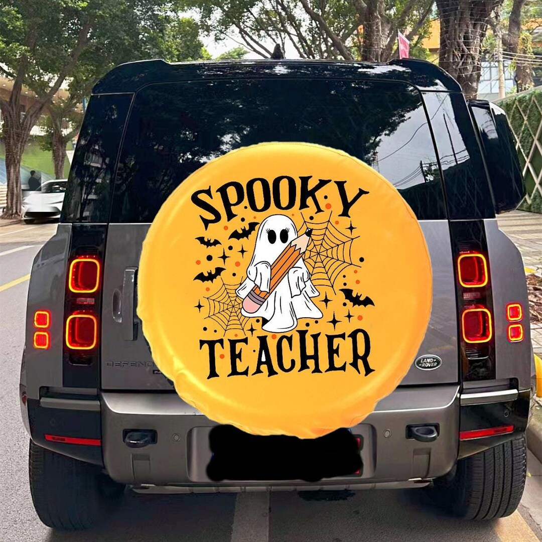 Spooky Teacher Spare Tire Cover, Cute Ghost Halloween Wheel Protector ...