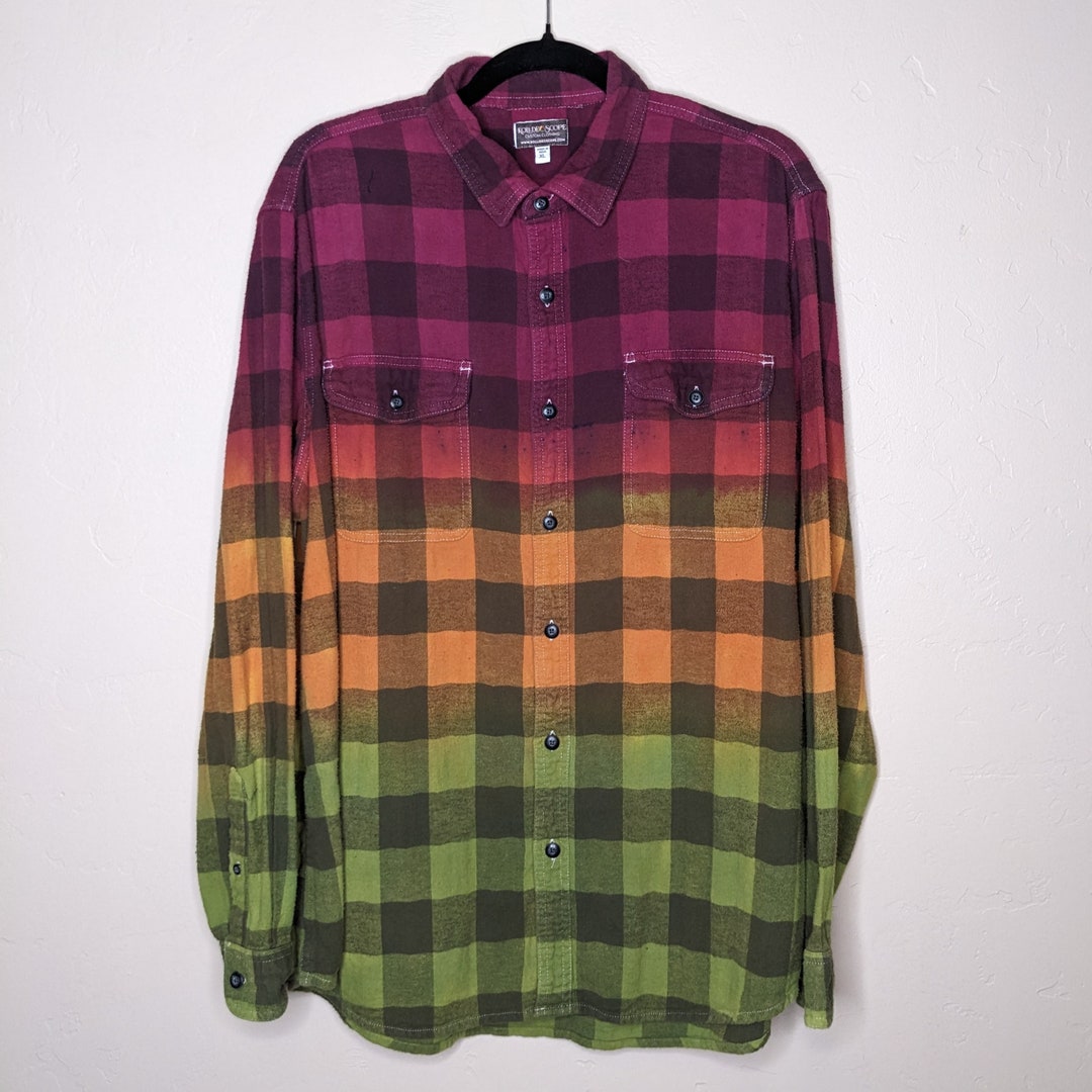 SALE XL Grunge Flannel Bleached Distressed Tie Dye Buffalo Plaid Shirt ...