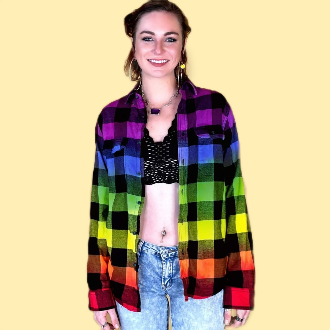Rainbow Pride Month Flannel - Purple Rainbow Pride Flag Buffalo Plaid ...