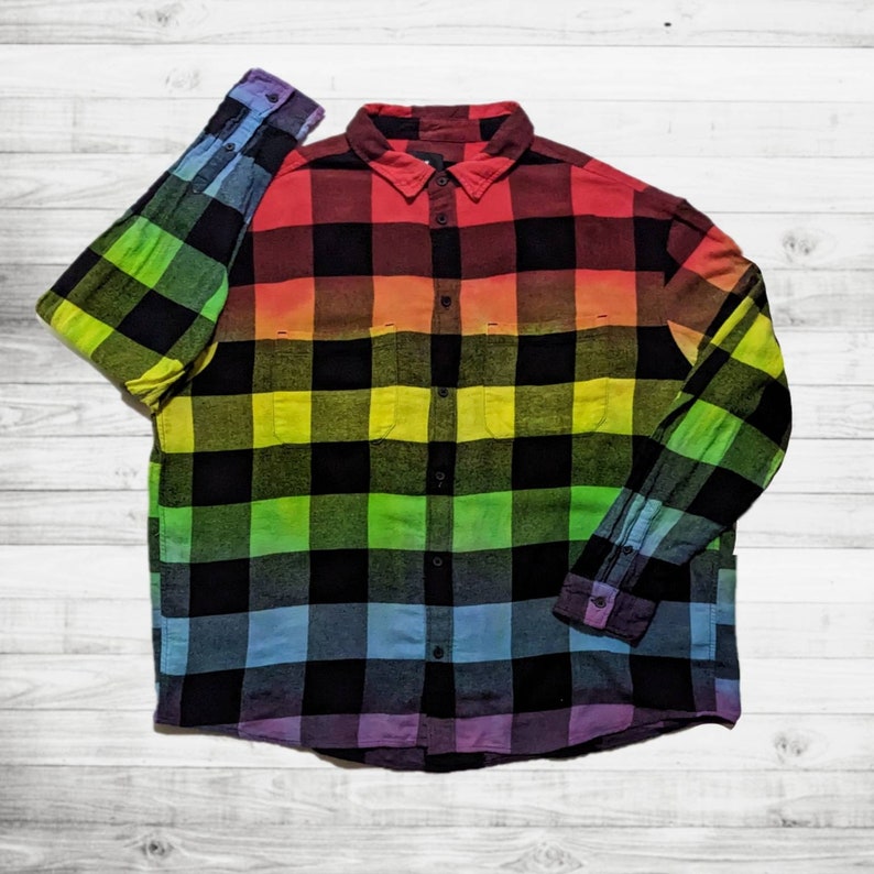 Plus Size 5XL Rainbow Flannel Shirt Dip Dye Gradient Rainbow - Etsy