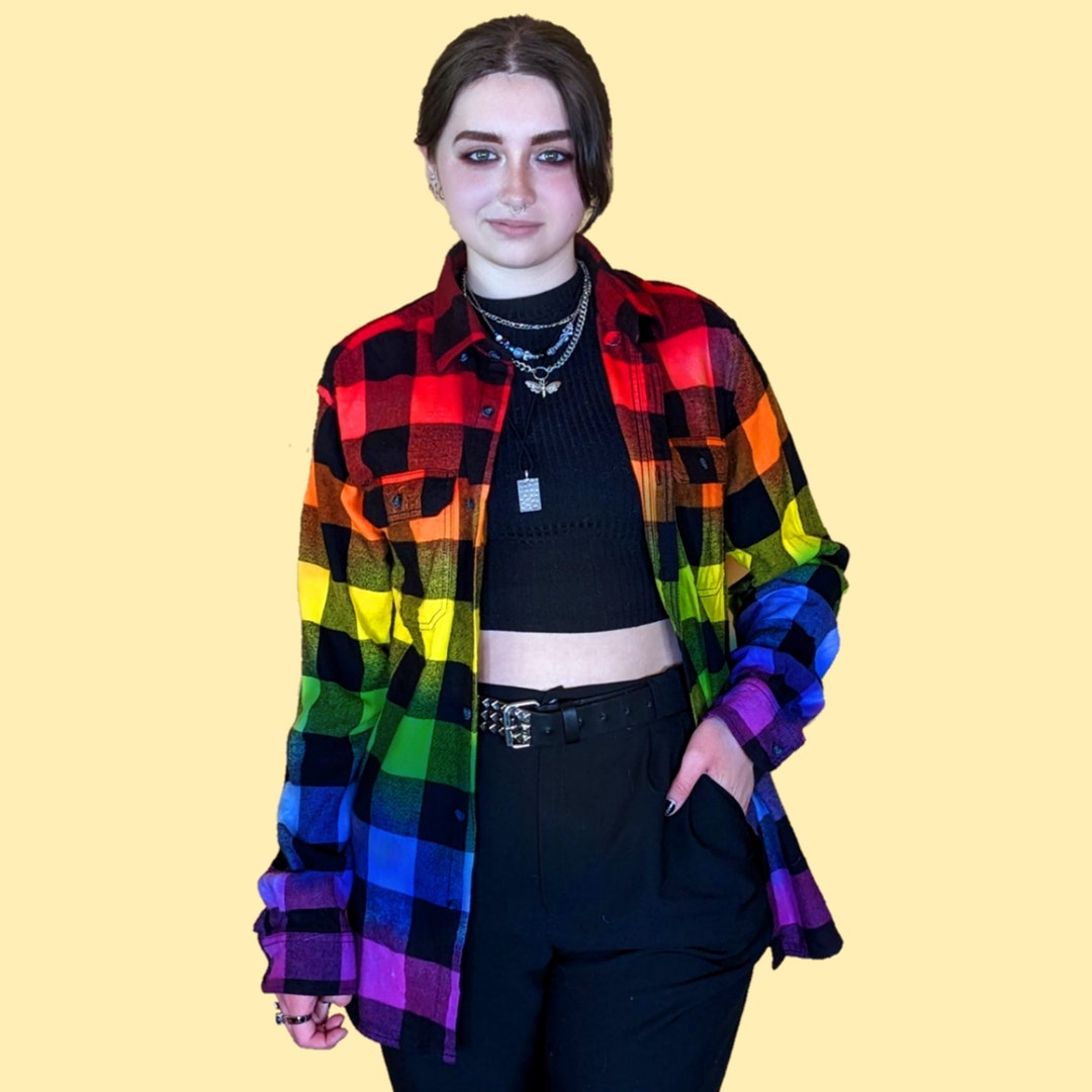 Rainbow Flannel Shirt - Pride Month Rainbow Flannel - Handmade Tie Dye ...