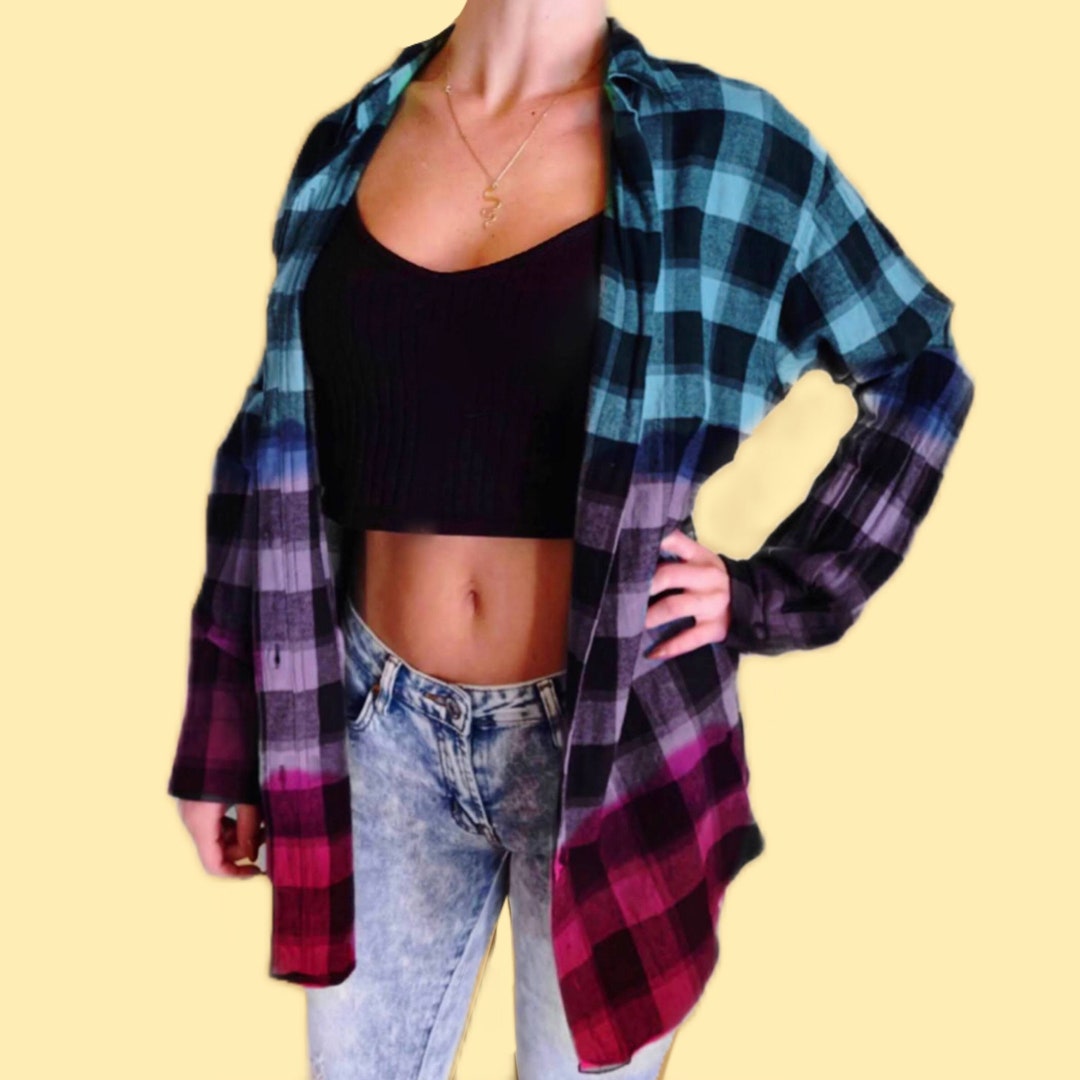 Oversized Tie Dye Flannel Hot Pink Turquoise Purple Custom Gradient ...