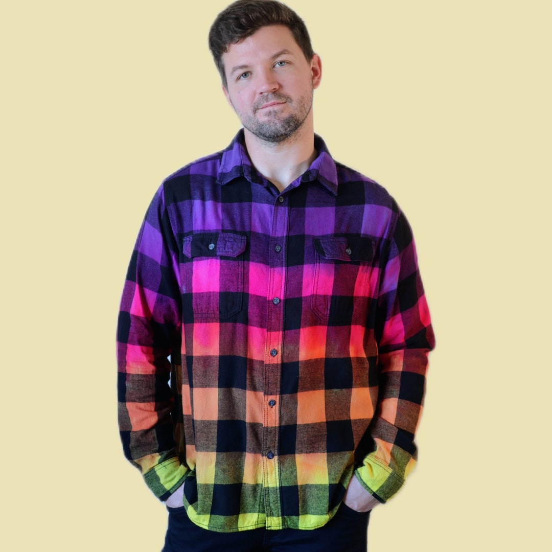 Mens Flame Flannel - Purple Hot Pink Neon Orange Yellow Custom Flannel ...