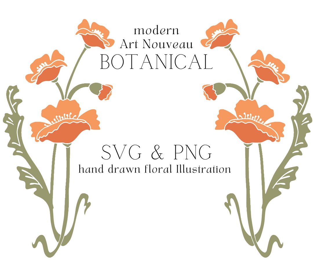 Modern Line Drawing Botanical SVG Art Nouveau Floral - Etsy