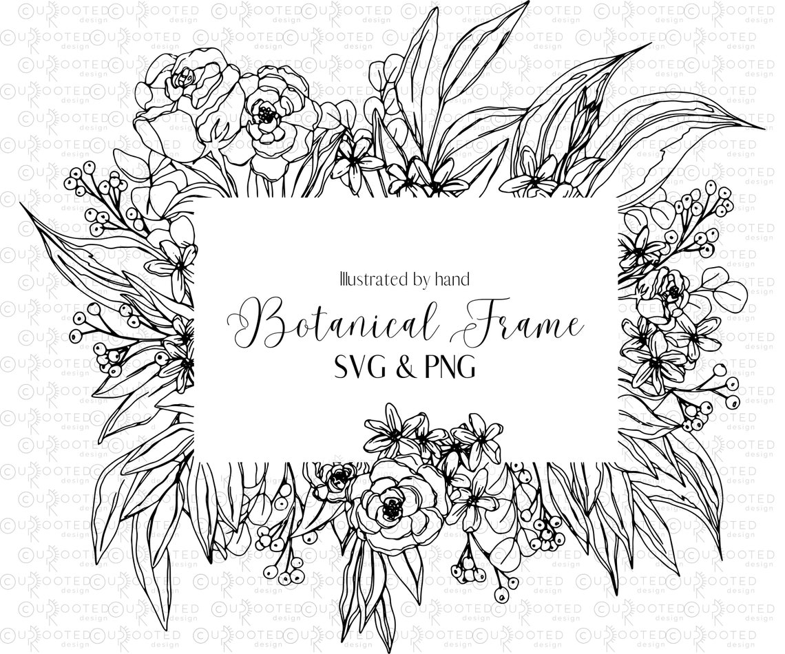 Line Art Botanical Line Art Floral Border Frame SVG PNG Vintage ...