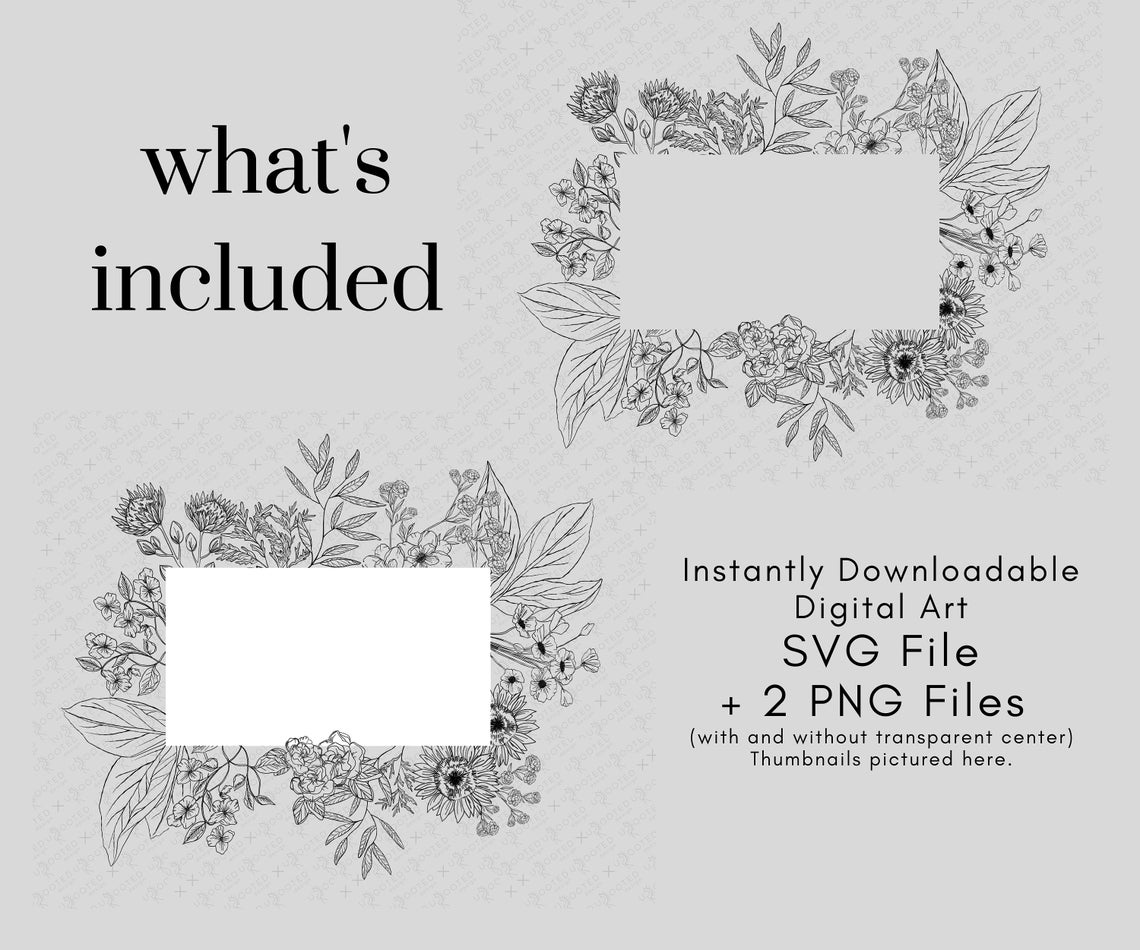 Botanical Line Art Border SVG & PNG | Floral Wreath Frame | Wildflower ...