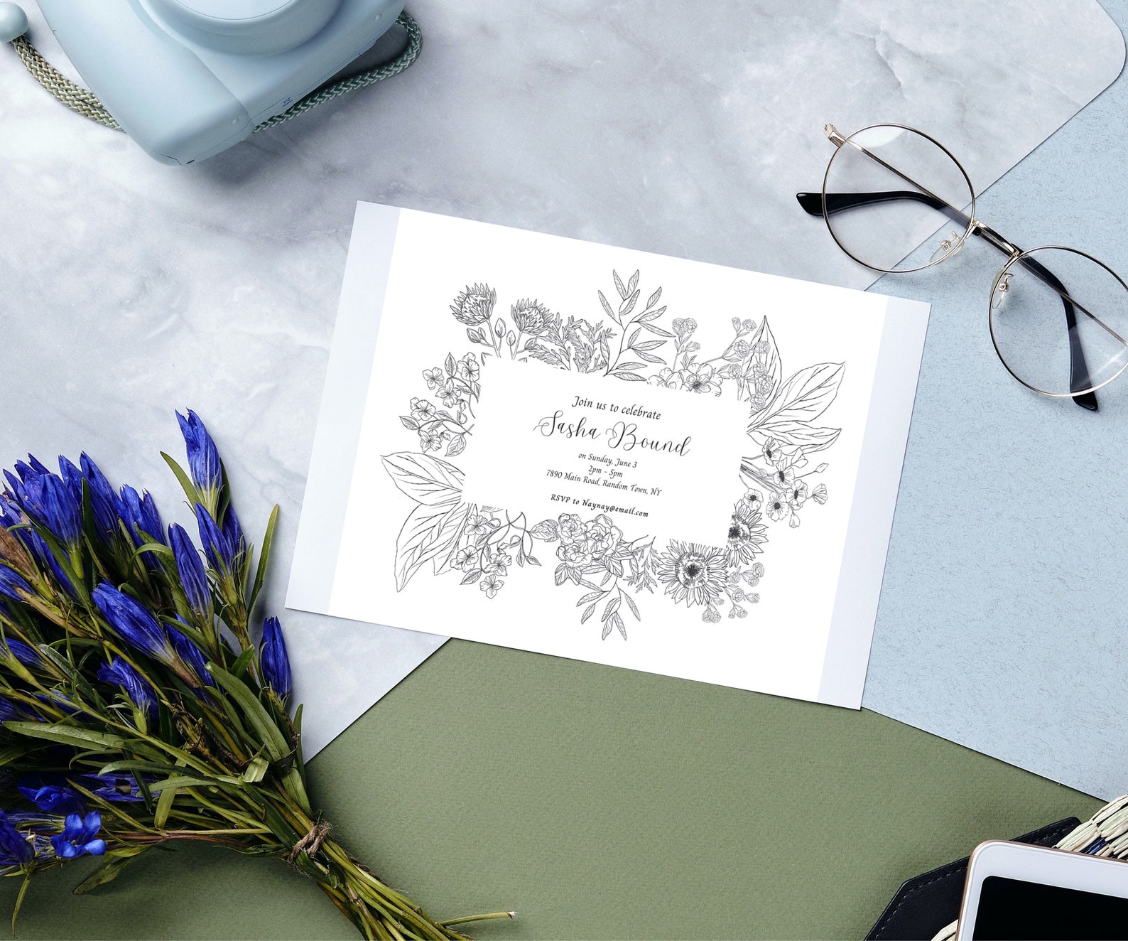 Botanical Line Art Border SVG & PNG | Floral Wreath Frame | Wildflower ...