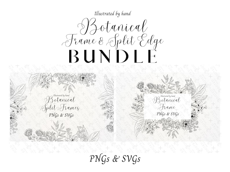 Botanical SVG + PNG BUNDLE | Line Art Botanical Frame & Split Frame ...