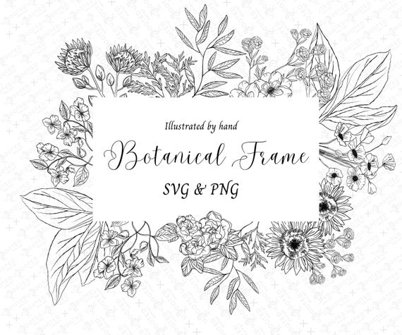 Botanical Line Art Border SVG & PNG Floral Wreath Frame - Etsy