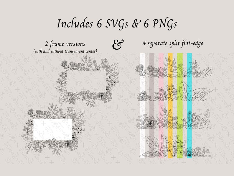 Botanical SVG + PNG BUNDLE | Line Art Botanical Frame & Split Frame ...