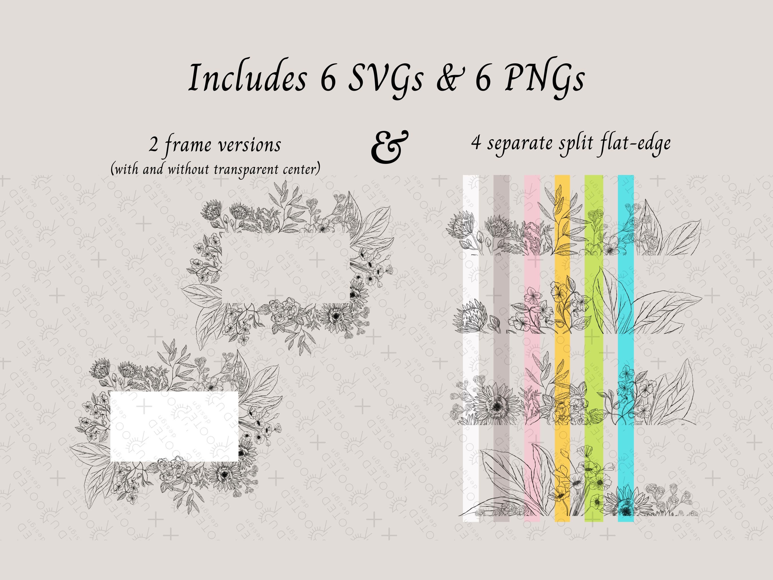 Botanical SVG PNG BUNDLE Line Art Botanical Frame & Split Frame Floral ...