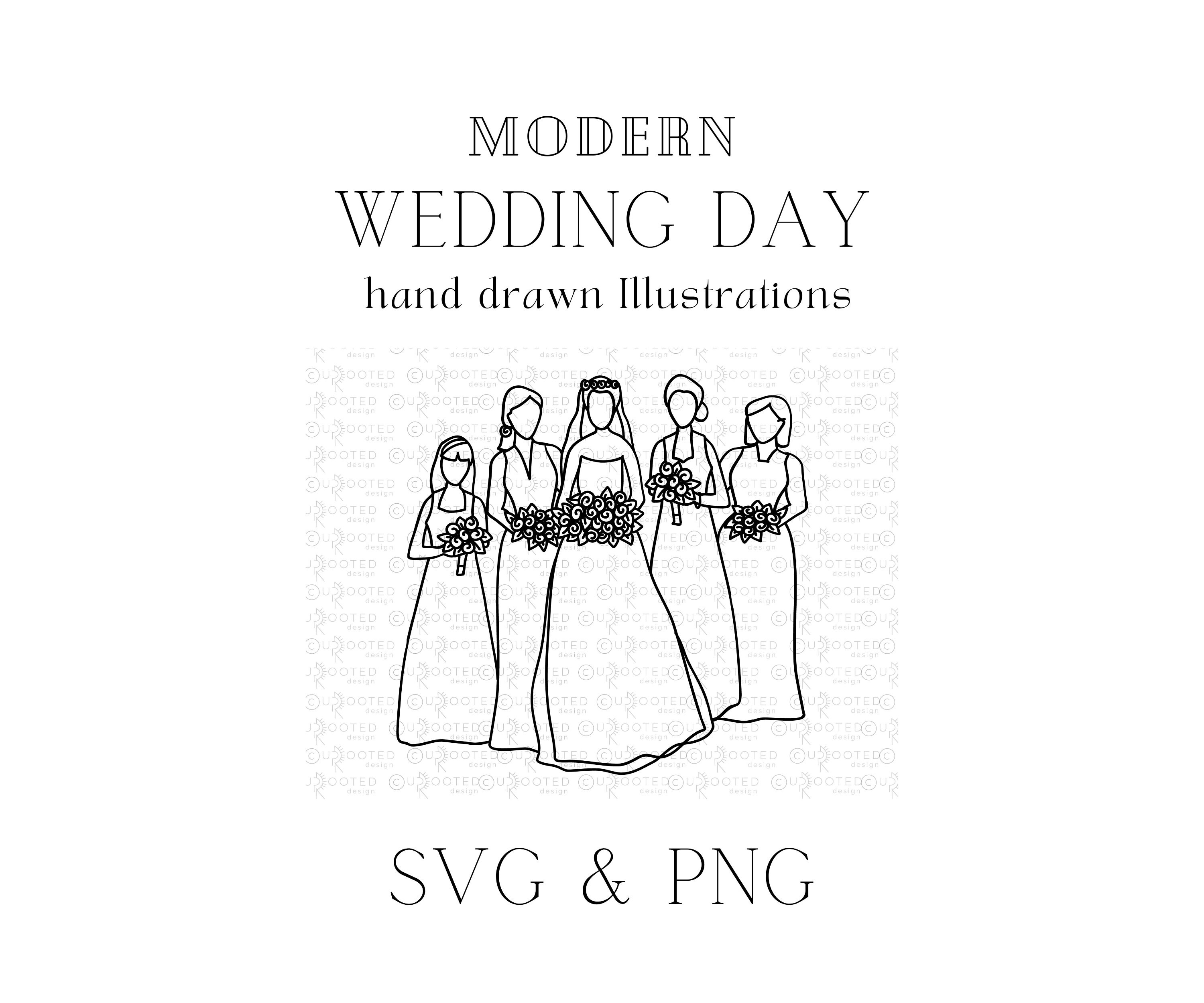 Wedding Icon Clip Art Bride With Bridesmaids SVG and PNG for Modern ...
