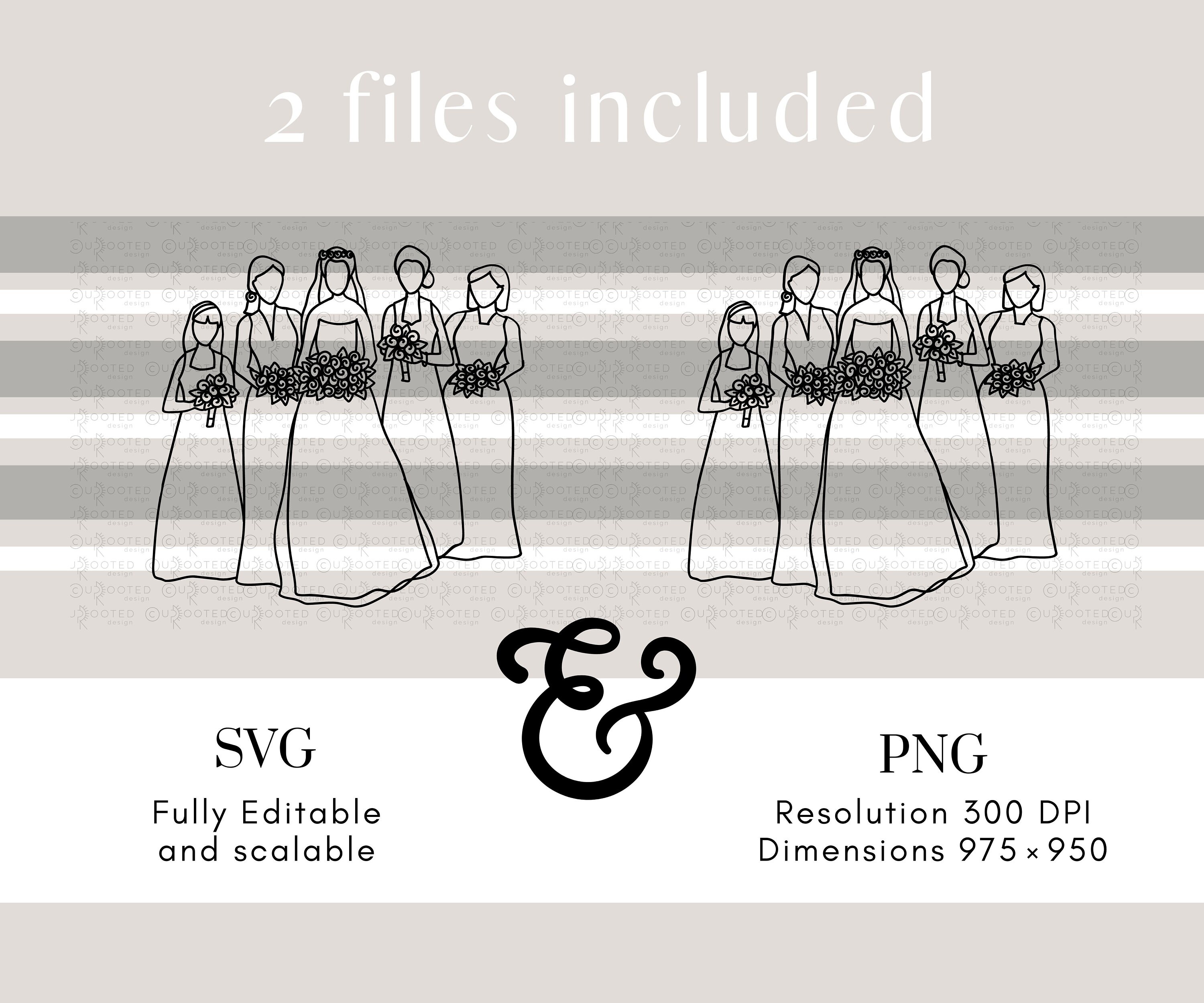 Wedding Icon Clip Art Bride With Bridesmaids SVG and PNG for Modern ...