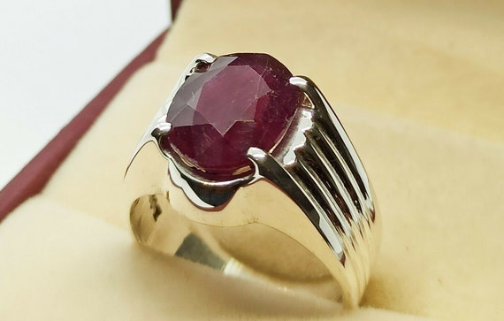 Mens Ruby Ring 5.25 Carat Big Emerald Cut Ruby Wedding Ring - Etsy
