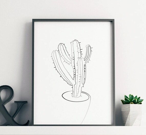 Handmade Line Art Print Single Line Art Cactus Cactus Art | Etsy