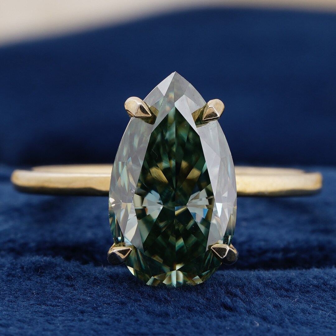Solitaire 5.60ct Vintage Blue Green Pear Engagement, 14K Solid Rose ...
