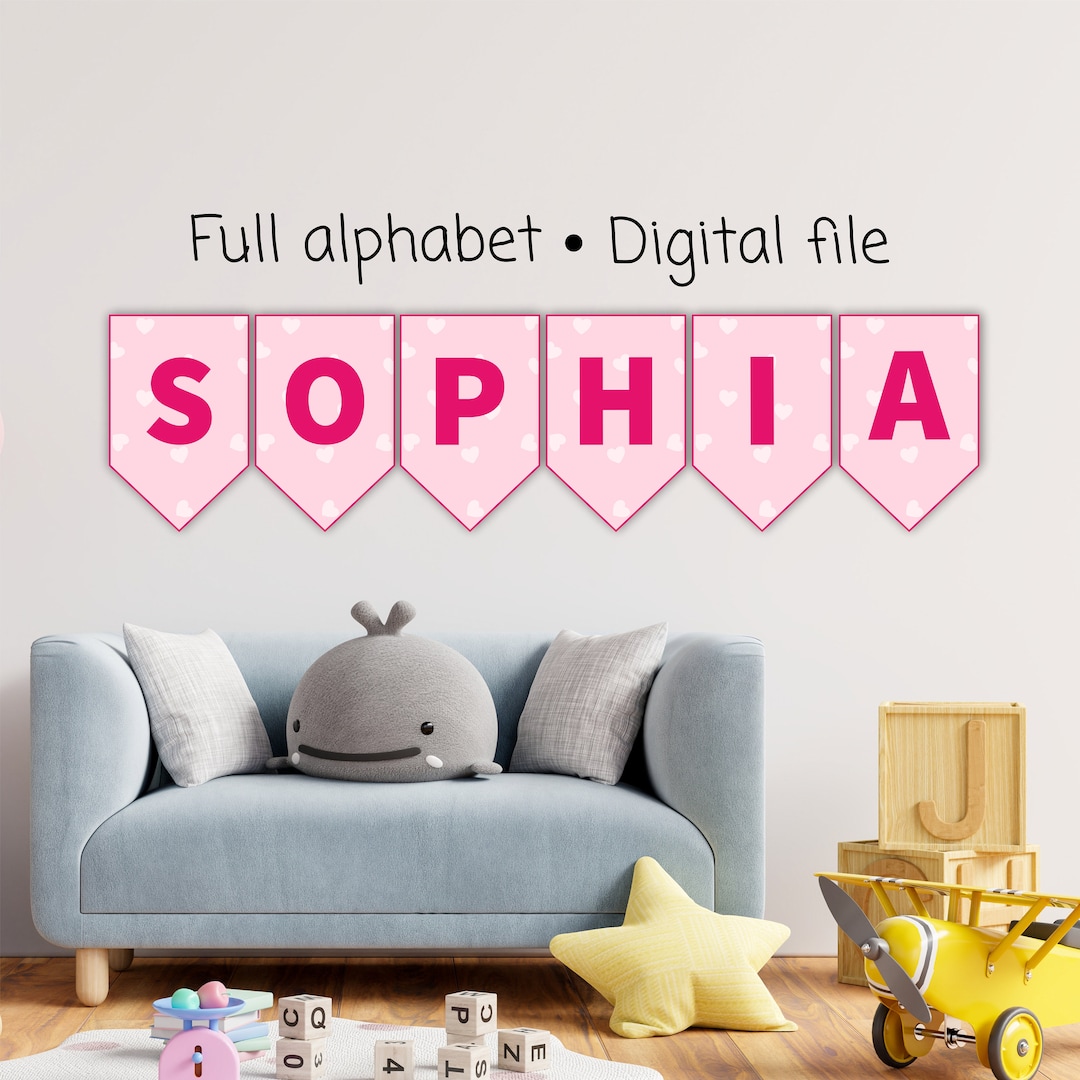 Girly Pink Alphabet Flag Printable Kids Room ABC Kids Prints Classroom ...