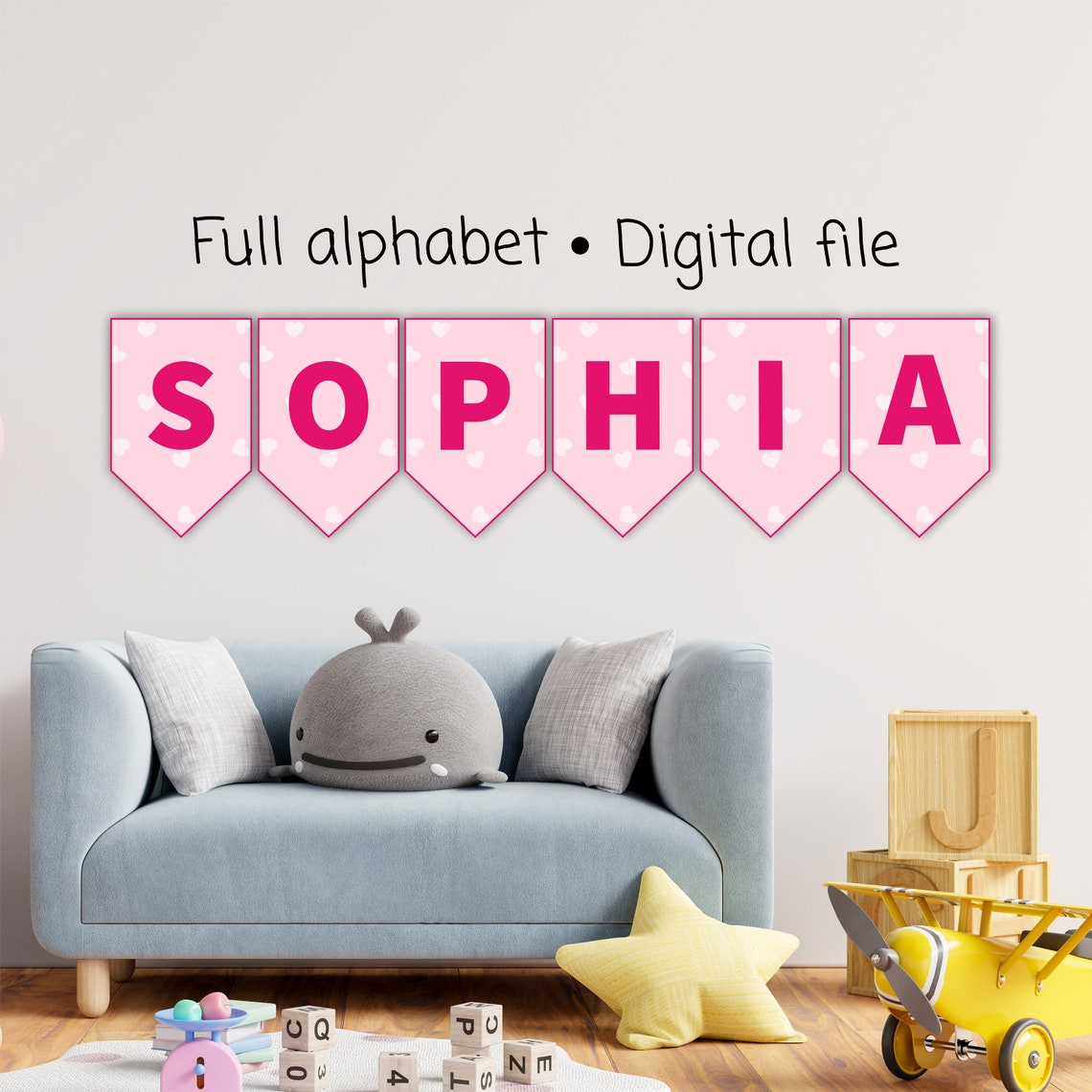 Girly Pink Alphabet Flag Printable Kids Room ABC Kids Prints Classroom ...