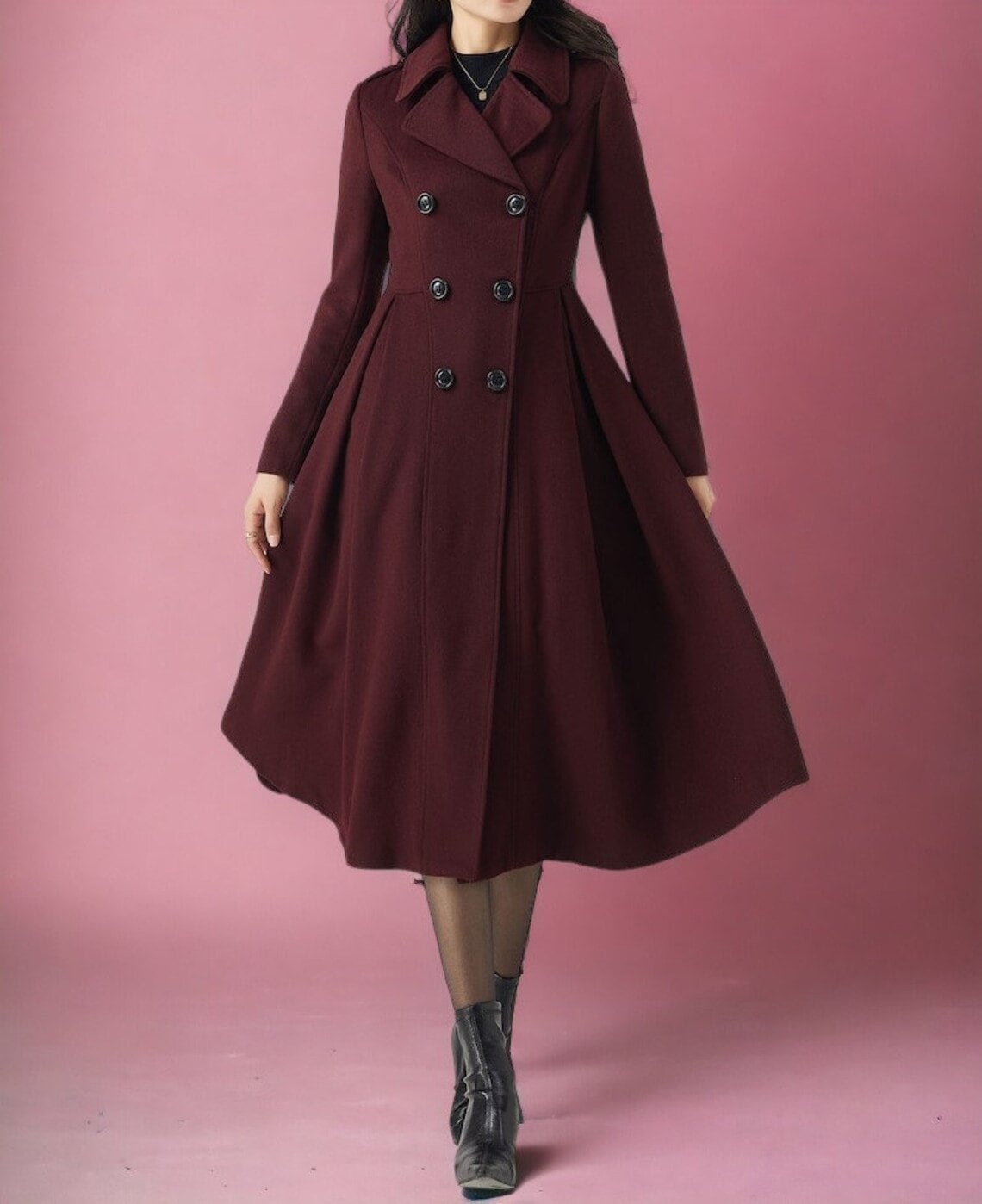 Women Trench Coat Long Wool Coat, Double Breasted Winter Trench Coat ...