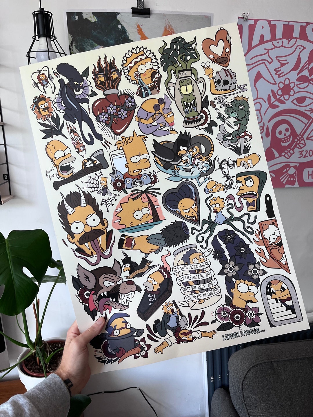 A2 SIMPSONS HALLOWEEN Colour Flash Tattoo Print - Etsy