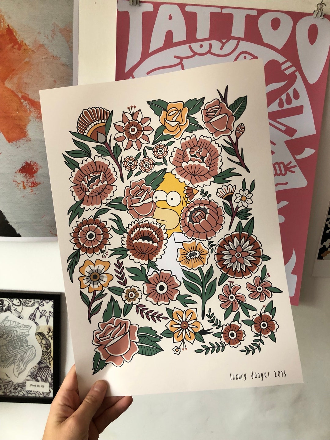 A3 SIMPSONS TRADITIONAL FLOWER Colour Flash Tattoo Print - Etsy