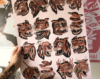 Tiger Traditional Tattoo Flash Print - Etsy