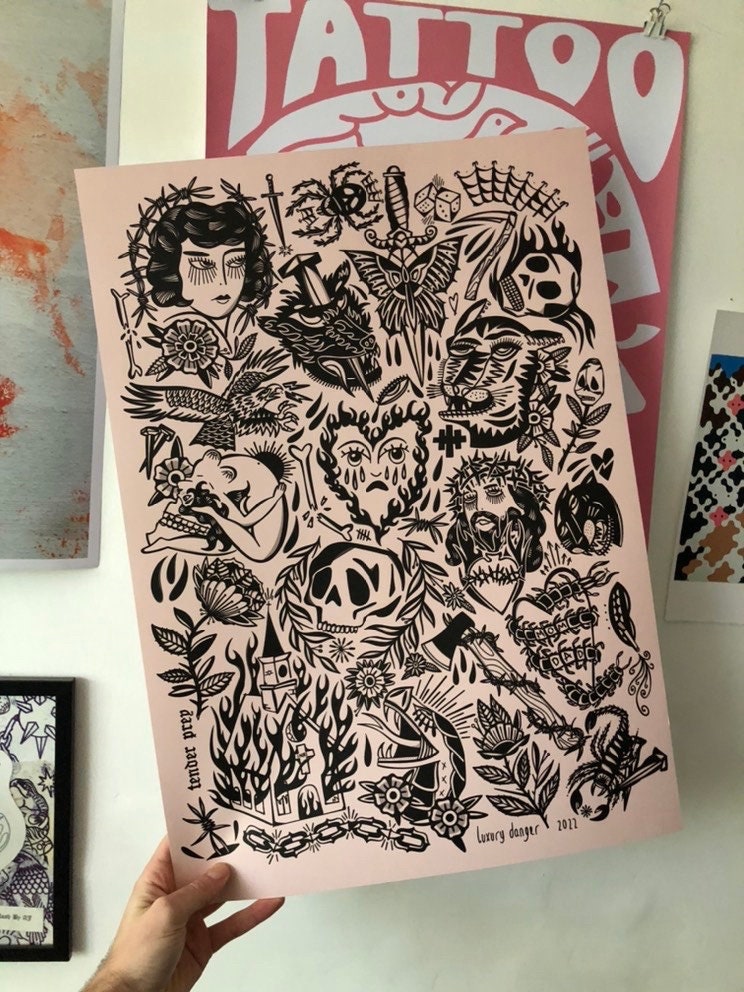 A2 BLACKWORK TATTOO FLASH Print - Etsy