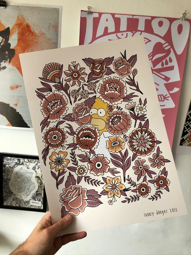 A3 SIMPSONS TRADITIONAL FLOWER Colour Flash Tattoo Print - Etsy