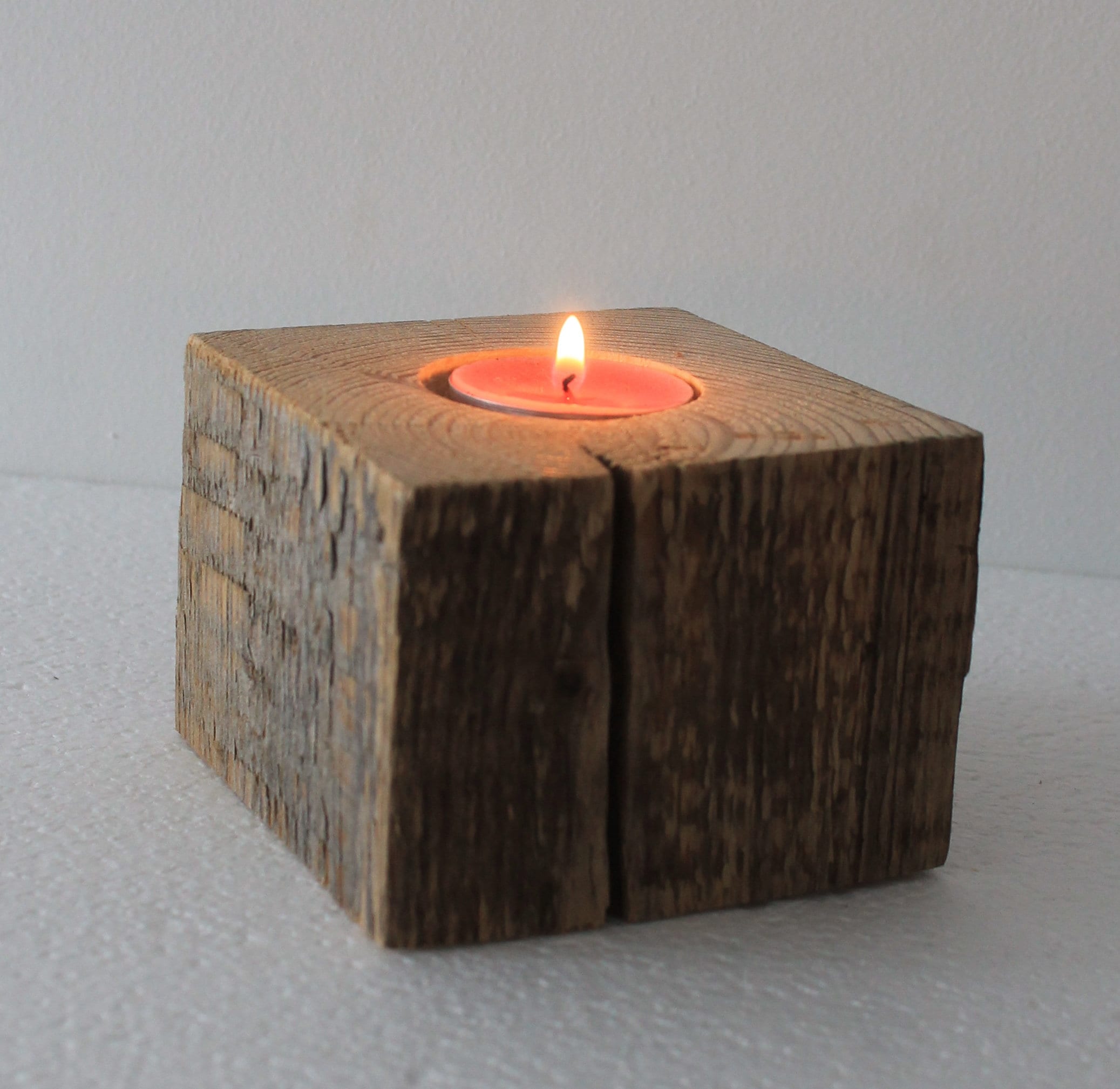 Rustic Wooden Tea Light Holder Handmade Chunky Candle Stick Holder ...