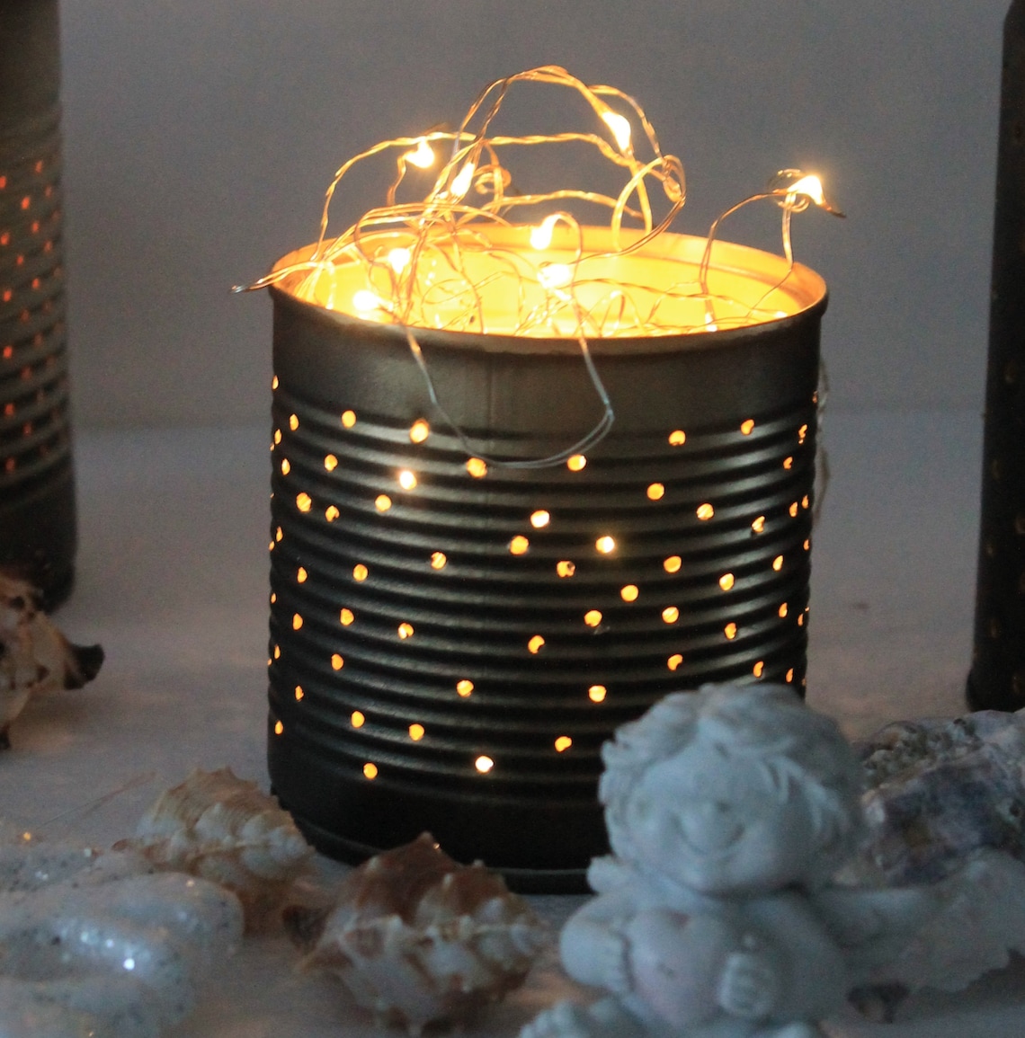 Recycled Tin Can Candle Holder - Fairy Lights Decor and Rustic Home ...