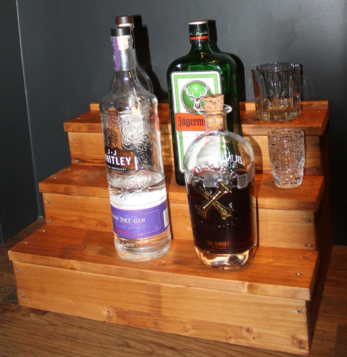 Wood Riser Pedestal Bar Shelf Liquor Bottle Display Whiskey Shelf ...
