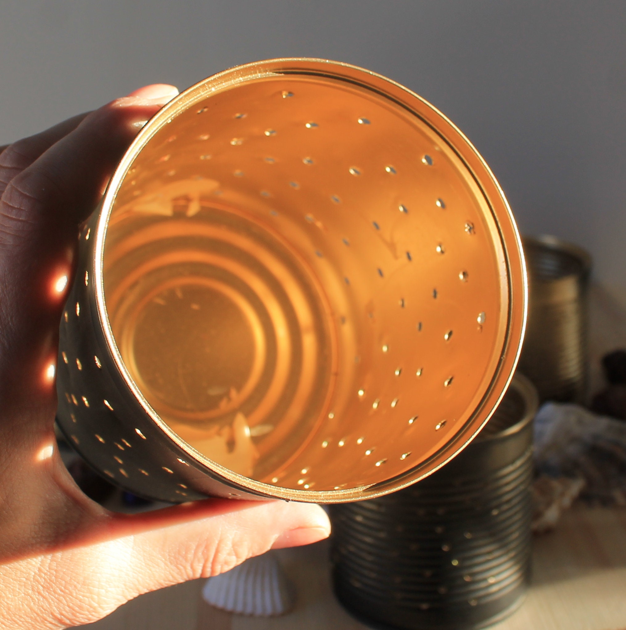 Recycled Tin Can Candle Holder Fairy Lights Decor and Rustic Home Decor ...