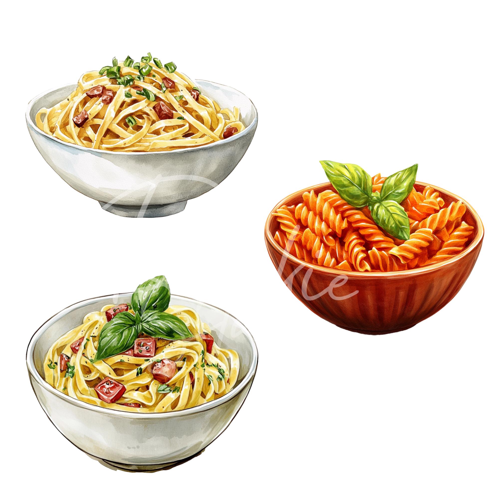 12 Watercolor Pasta Bowl Clipart Bundle - 12 Delicious Transparent PNG ...