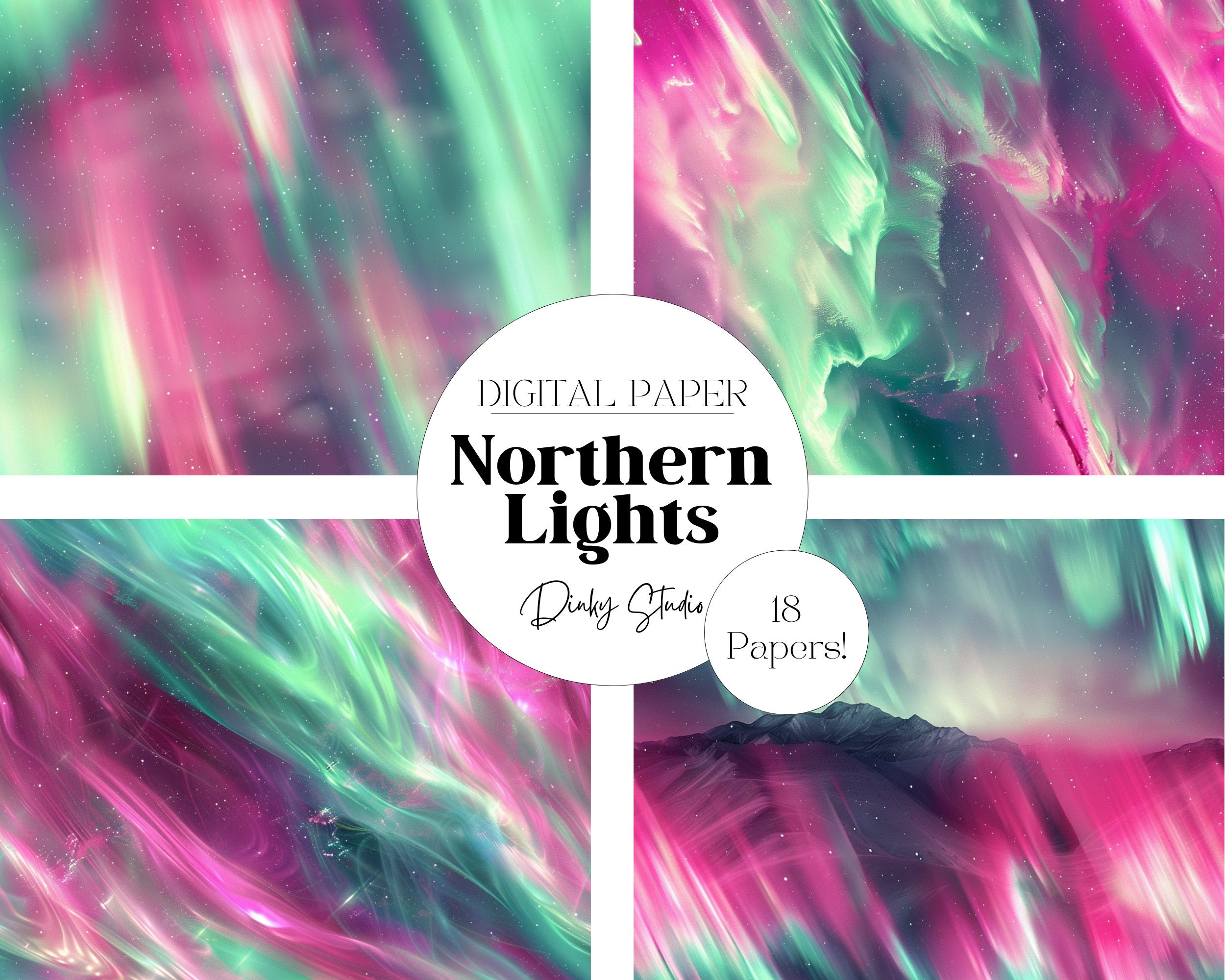 Northern Lights Papers: 18 Aurora Borealis Texture Bundle for Crafting ...