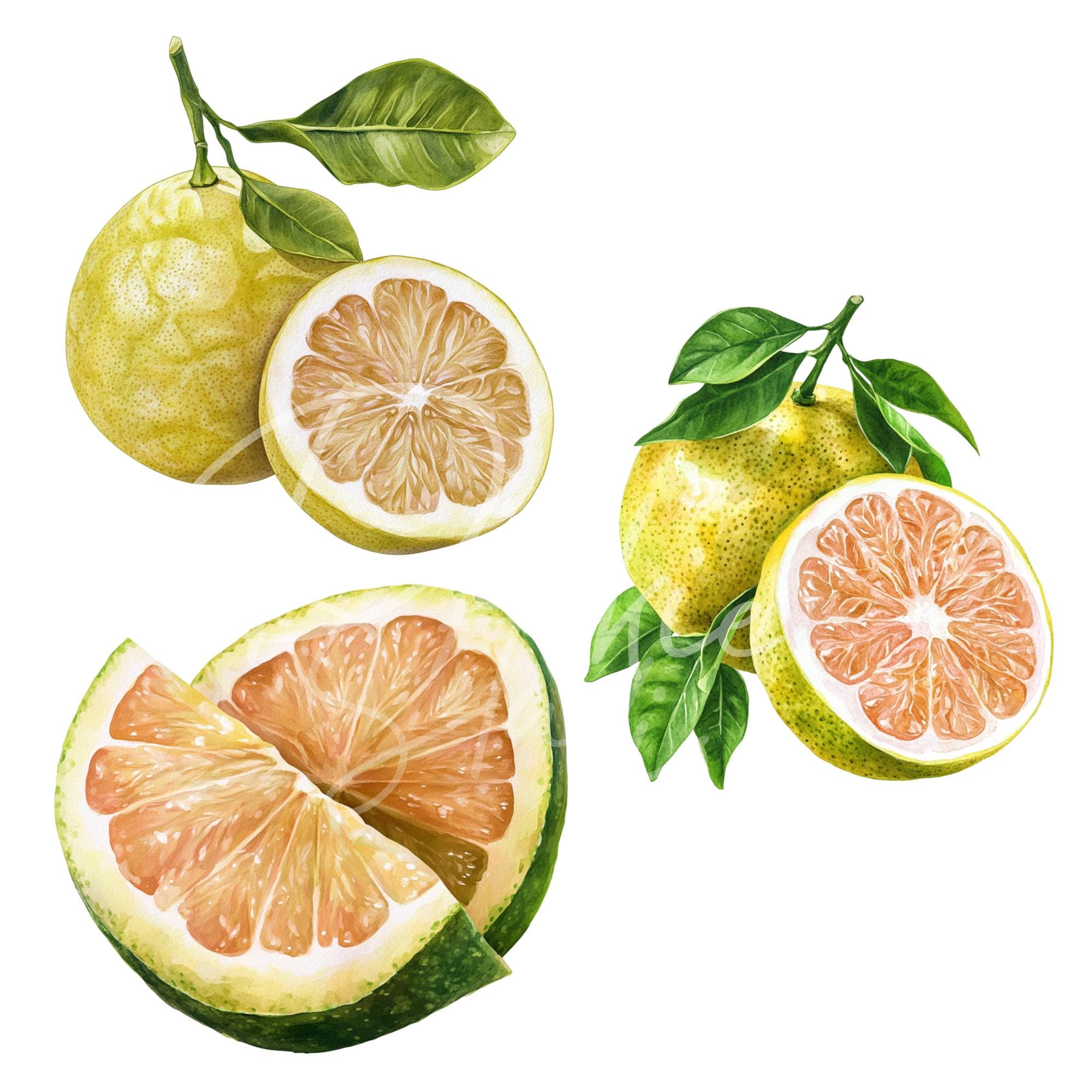 12 Watercolor Pomelo Clipart Bundle - 12 Juicy Pomelo Pngs for Digital ...