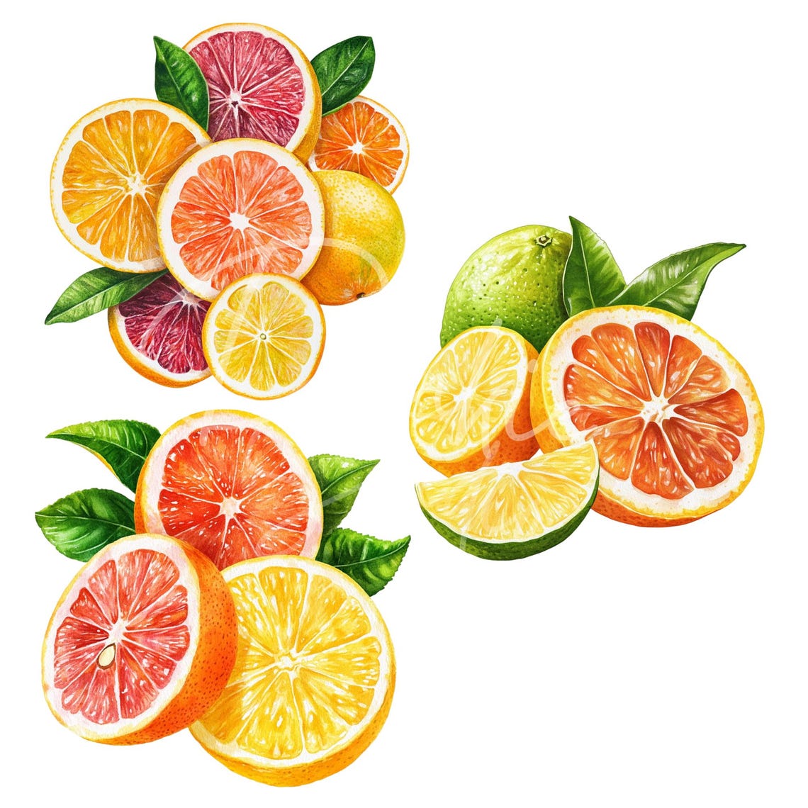12 Watercolor Citrus Fruit Clipart Bundle - 12 Orange, Lemon, Lime ...