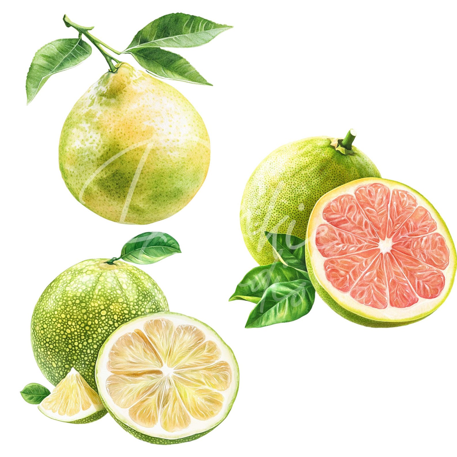 12 Watercolor Pomelo Clipart Bundle - 12 Juicy Pomelo Pngs for Digital ...