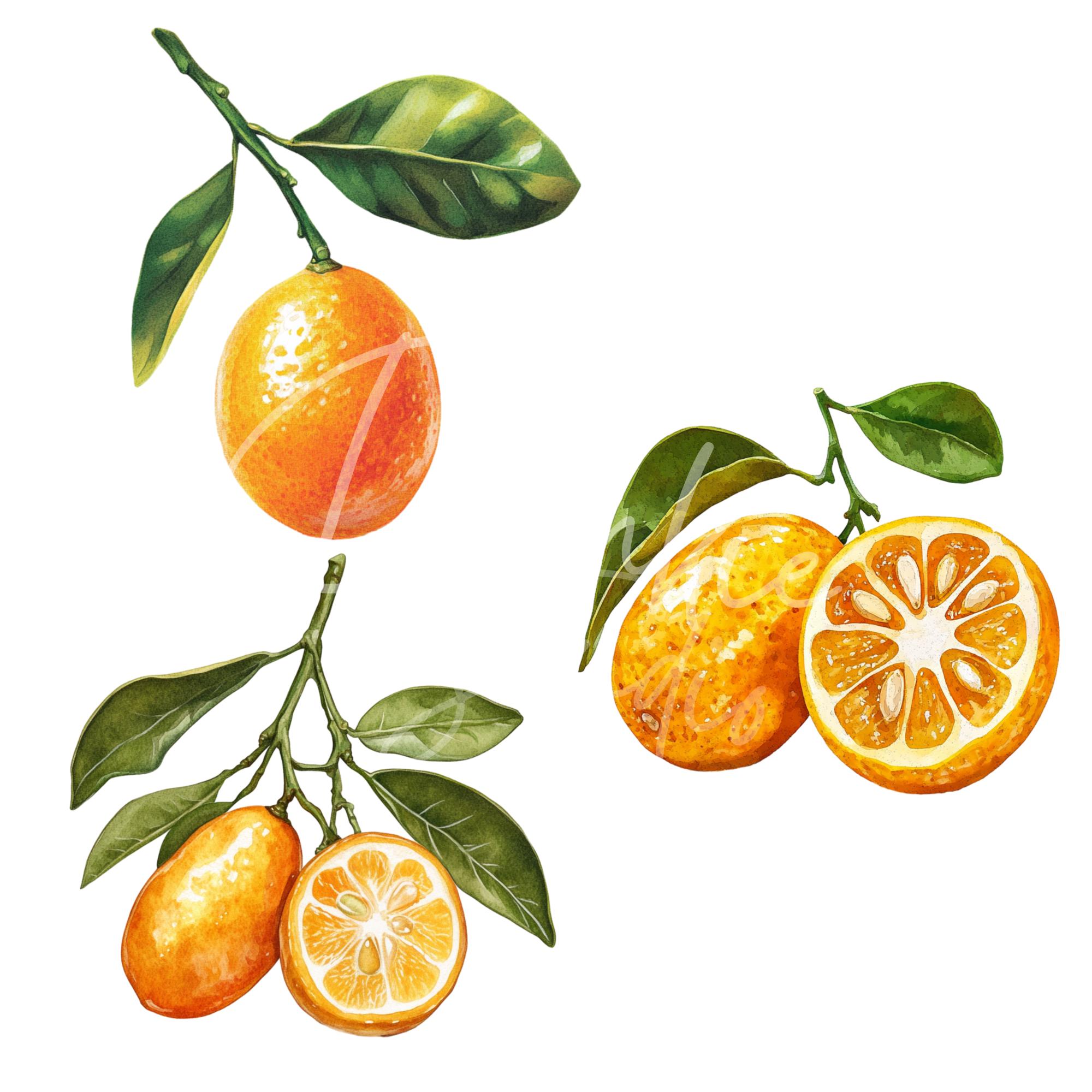 12 Watercolor Kumquat Clipart Bundle - 12 Unique Kumquat Pngs for Digital & Printable Projects ...