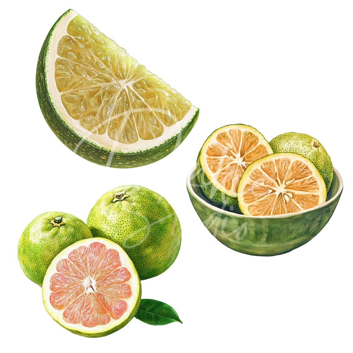 12 Watercolor Pomelo Clipart Bundle - 12 Juicy Pomelo Pngs for Digital ...