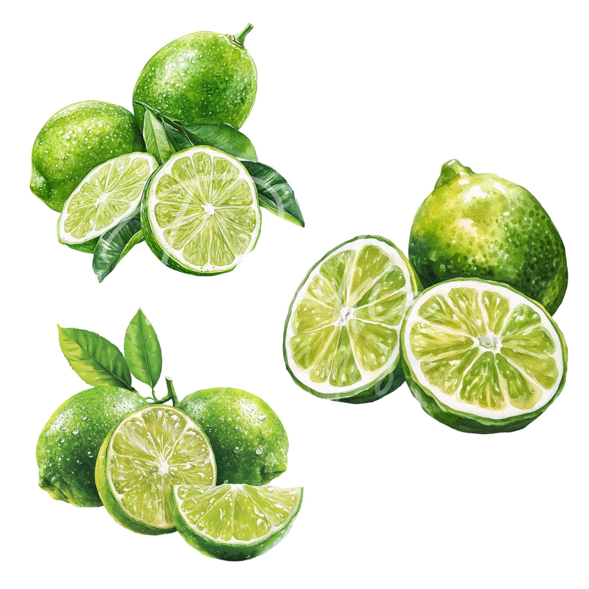 12 Watercolor Lime Clipart Bundle - 12 Fresh Lime Pngs for Digital ...